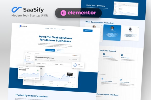 SaaSify - Modern Tech Startup Elementor Template Kits - GPL Plugins Club