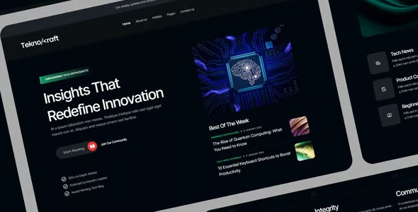 Teknocraft 1.0 - Dark Theme Technology Blog Template Kit - GPL Plugins Club