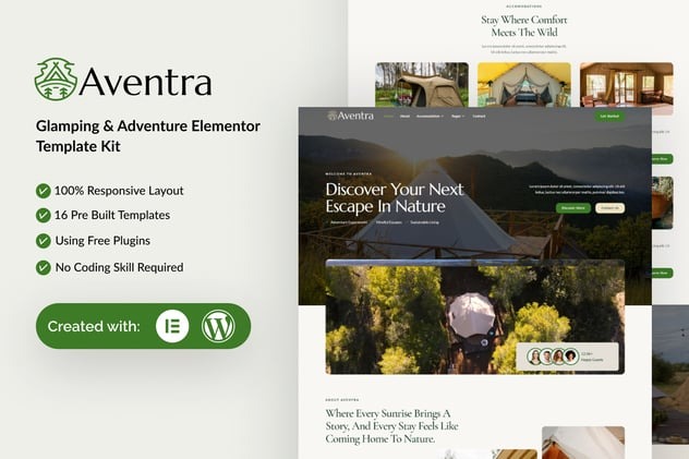 Aventra 1.0 - Glamping & Adventure Elementor Template Kit - GPL Pugins Club